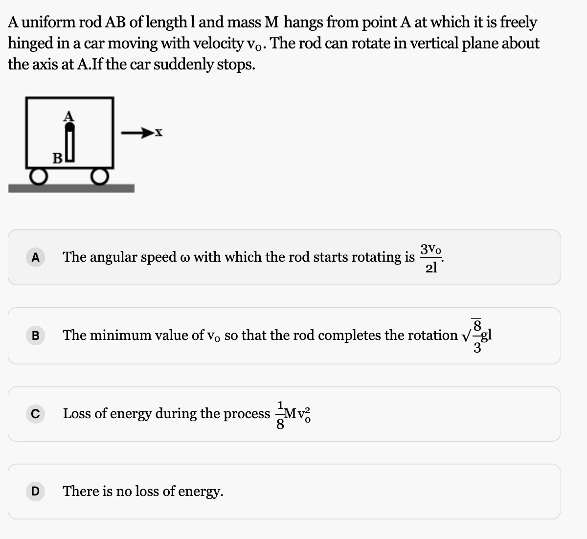 Solved A uniform rod AB of length l and mass M hangs from | Chegg.com