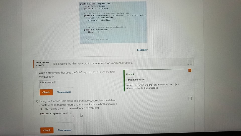 Solved public class ElapsedTime private int hours private in | Chegg.com