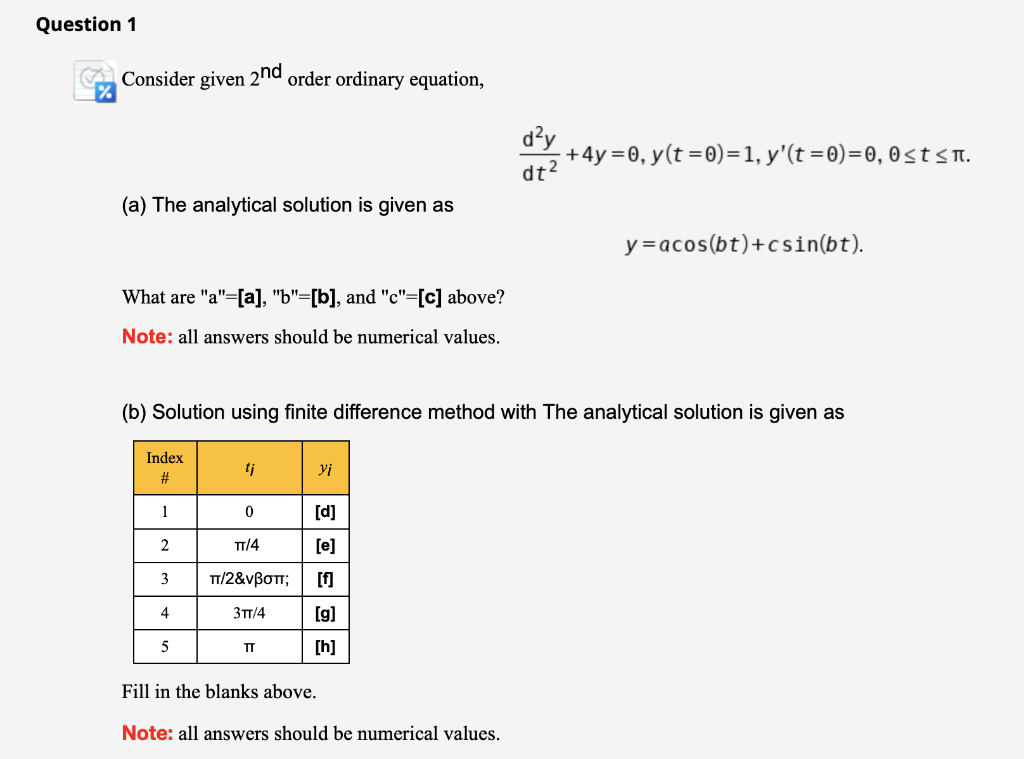 Solved Question 1 Consider Given 2nd Order Ordinary