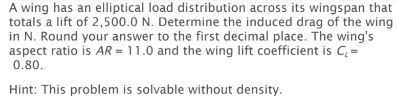 Solved A wing has an elliptical load distribution across its | Chegg.com