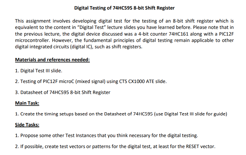 Digital Testing of 74HC595 8-bit Shift Register This | Chegg.com