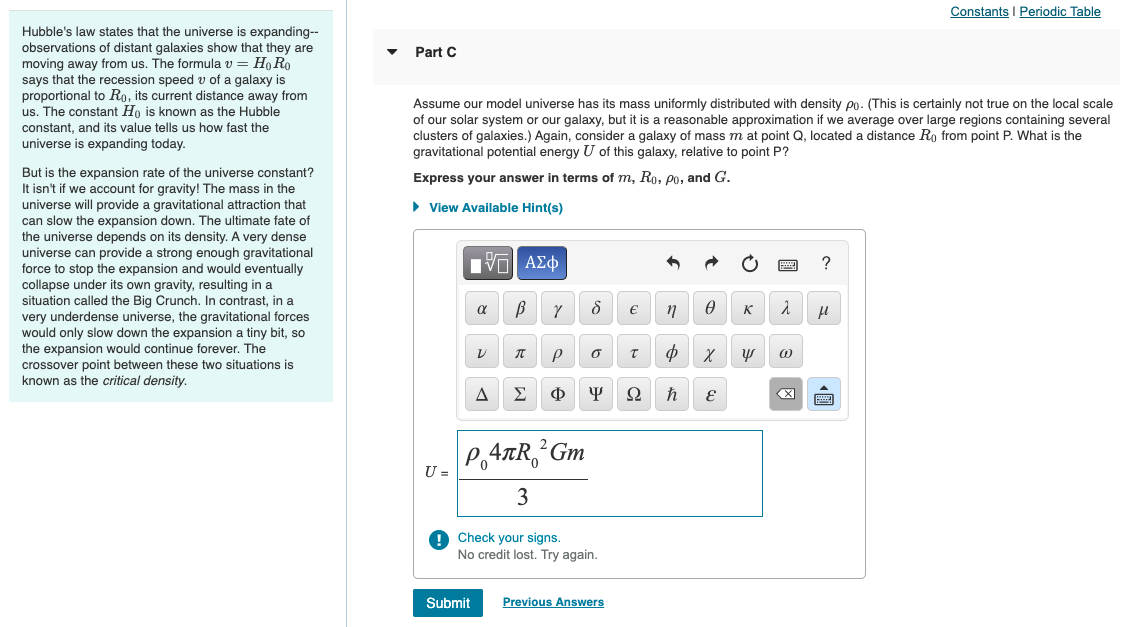 Solved Constants Periodic Table Part C Assume our model | Chegg.com