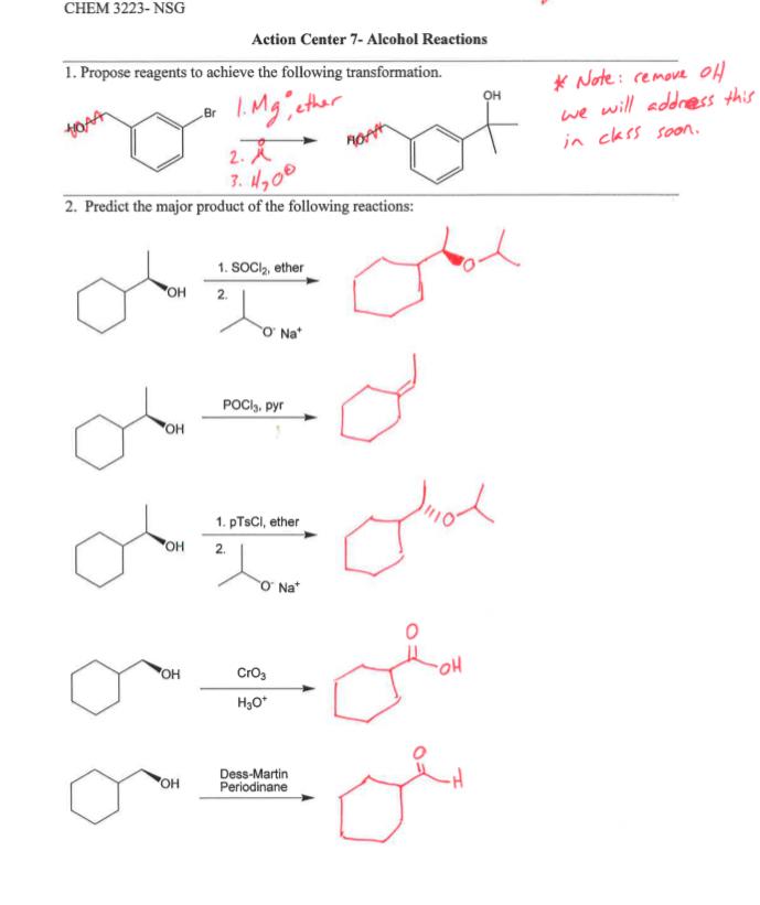 Solved CHEM 3223-NSG Action Center 7- Alcohol Reactions 1. | Chegg.com