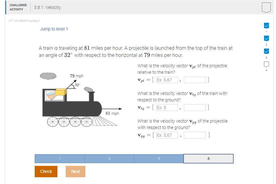 Solved CHALLENGE ACTIVITY 3.8.1: Velocity | Chegg.com