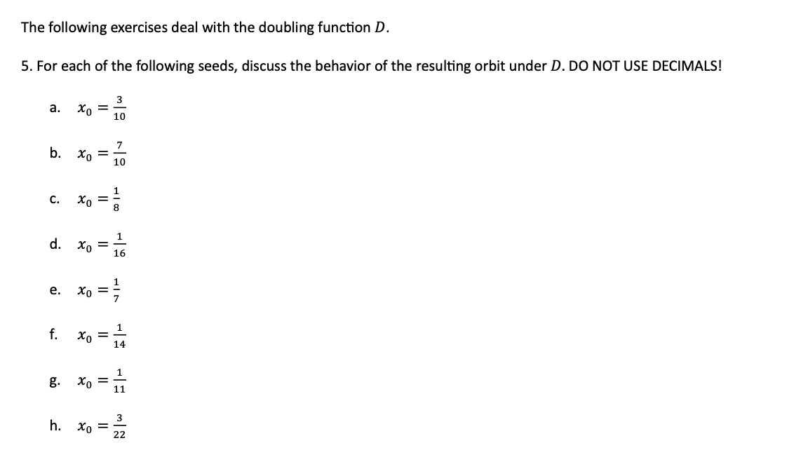 Solved Please complete all parts a-h. ﻿The doubling function | Chegg.com