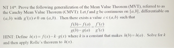 Solved the Cauchy Mean Value Theorem (CMVT): Let fand g be | Chegg.com