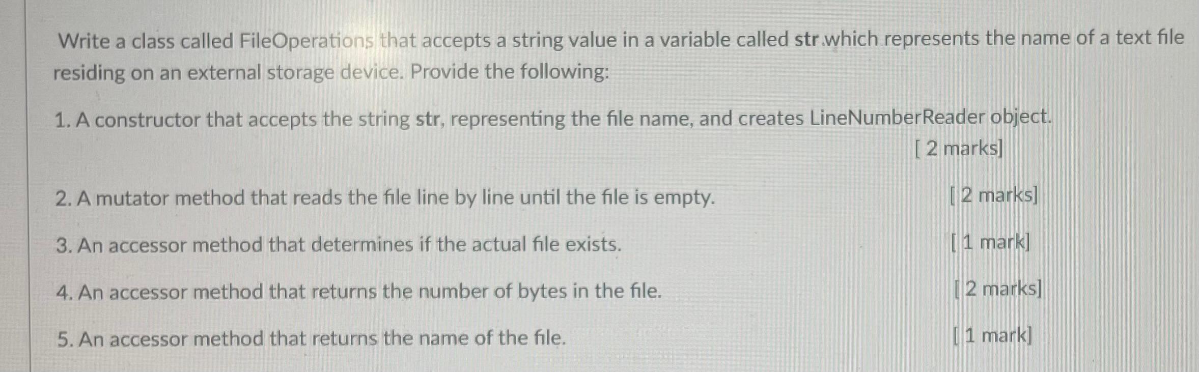 Solved Write a class called File Operations that accepts a | Chegg.com