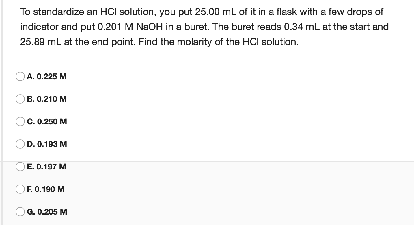 Solved To standardize an HCl solution, you put 25.00 mL of | Chegg.com
