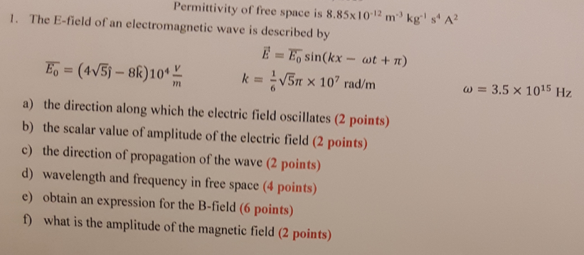 Solved Permittivity of free space is 8.85x10-12 m kg's A2 1. | Chegg.com