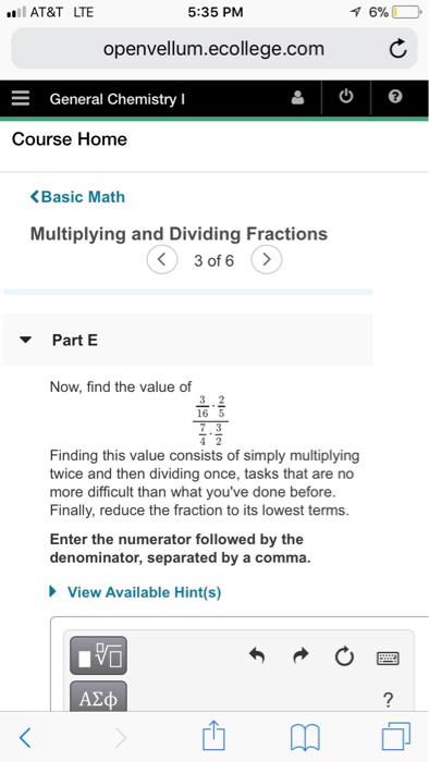 Solved AT&T LTE 5:35 PM openvellum.ecollege.com General | Chegg.com