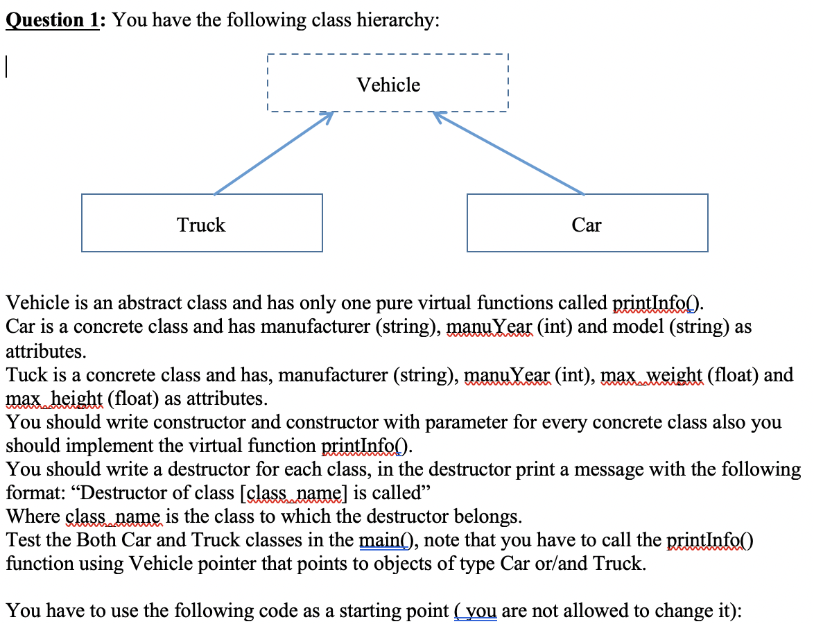 Solved urgent c++ simple class Vehicle { public: | Chegg.com