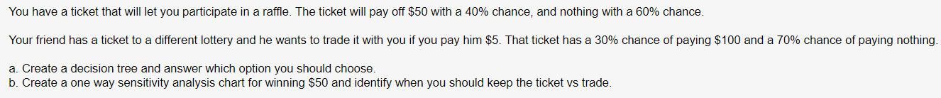 Solved You have a ticket that will let you participate in a | Chegg.com
