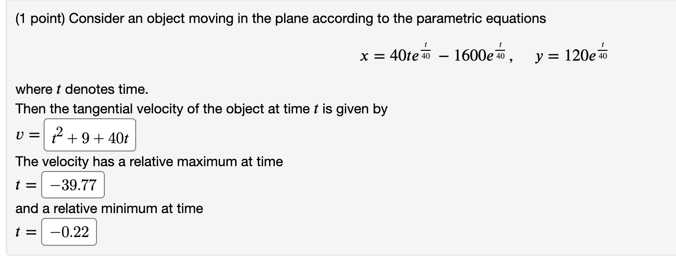 Solved (1 point) Consider an object moving in the plane | Chegg.com