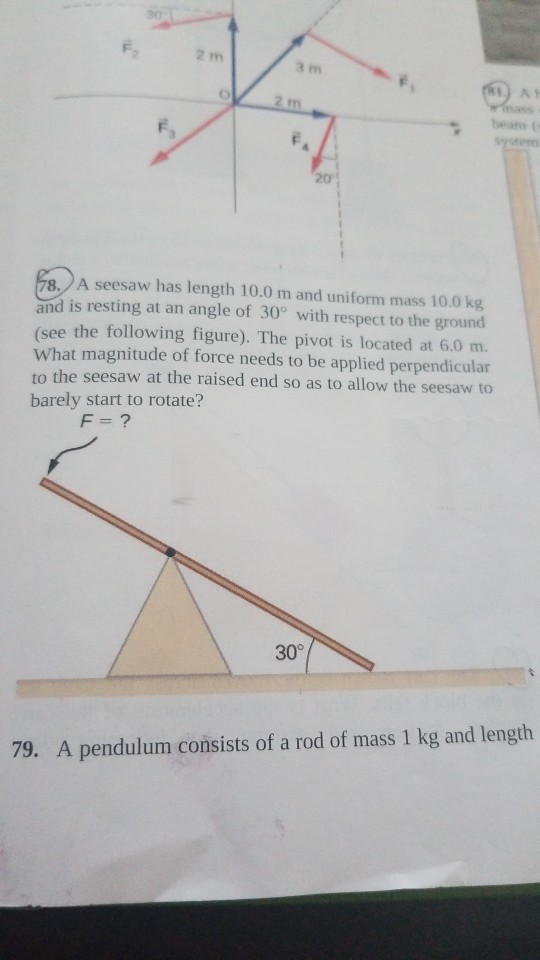 Solved 2 m 3 m 1) A heam A seesaw has length 10.0 m and | Chegg.com