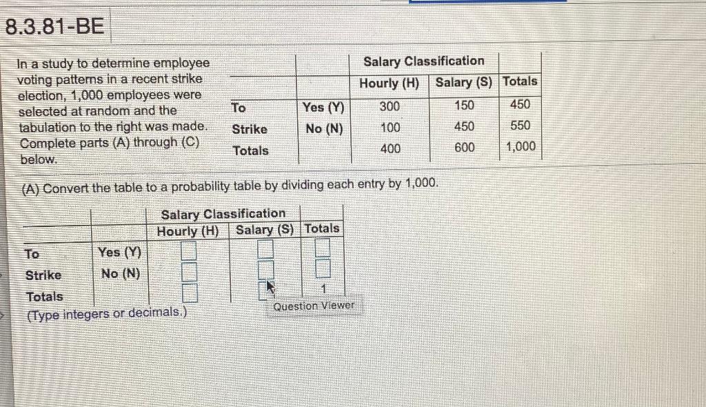 Solved 8.3.81-BE Salary Classification Hourly (H) Salary (S) | Chegg.com