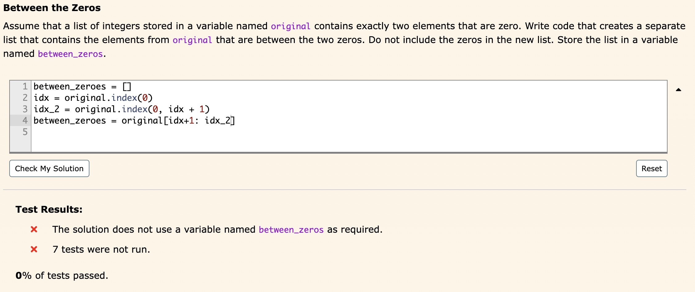 Solved Between the Zeros Assume that a list of integers | Chegg.com
