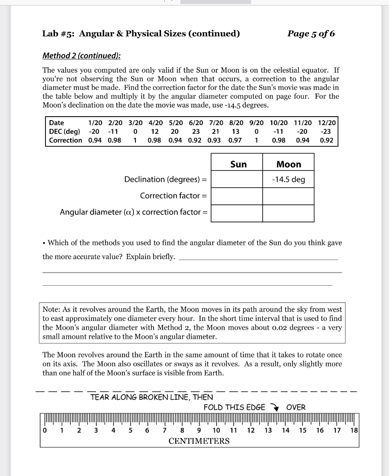 Lab #5: Angular & Physical Sizes (continued) Page 5 | Chegg.com