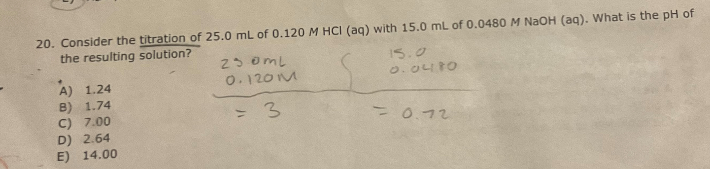 Consider the titration of 25.0mL ﻿of 0.120M HCl(aq) | Chegg.com