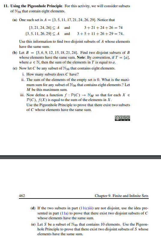 Solved 11. Using the Pigeonhole Principle. For this | Chegg.com