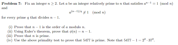 Solved Problem 7: Fix an integer n > 2. Let a be an integer | Chegg.com