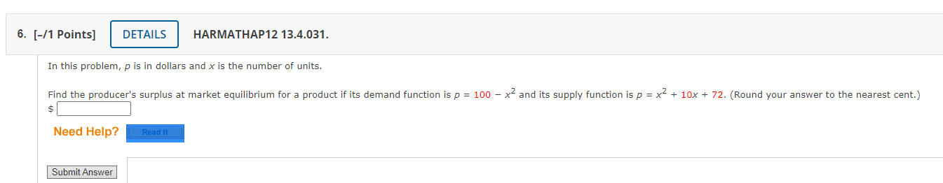 Solved In this problem, p is in dollars and x is the number | Chegg.com