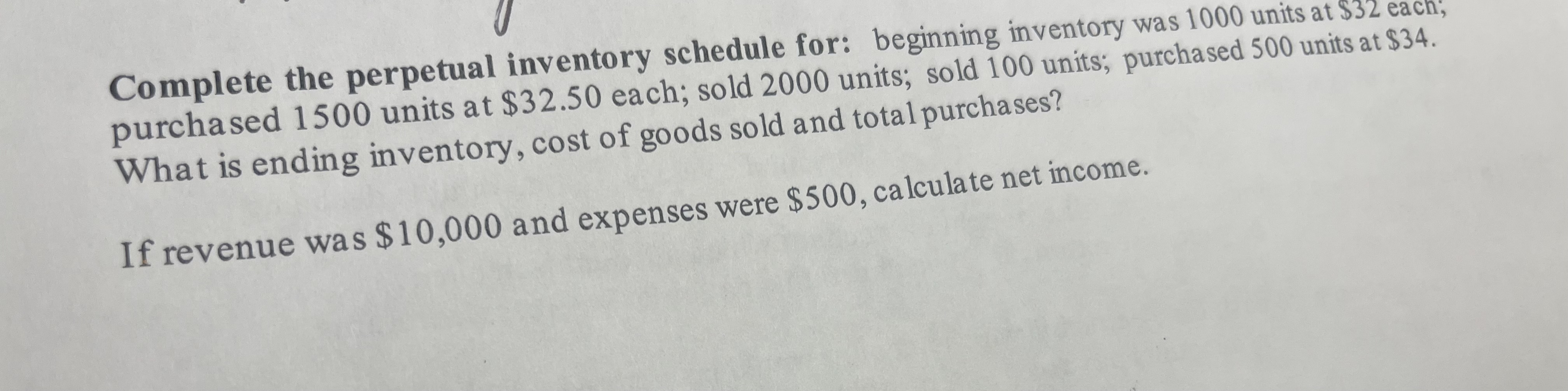 Solved Complete the perpetual inventory schedule for: | Chegg.com
