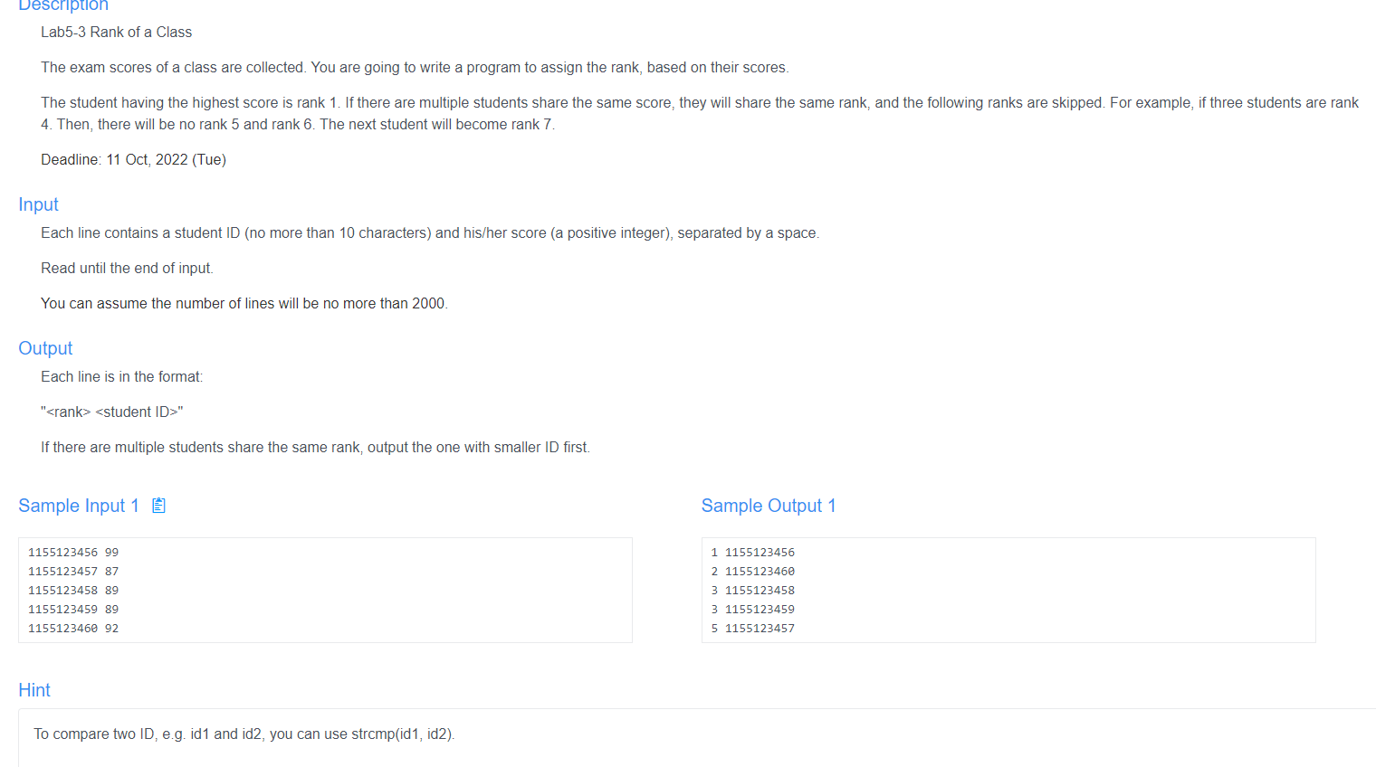 Solved Lab5-3 Rank of a Class The exam scores of a class are | Chegg.com