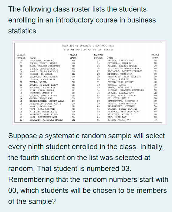 Solved The following class roster lists the | Chegg.com