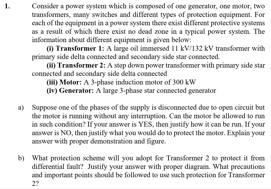 Solved 1. Consider a power system which is composed of one | Chegg.com