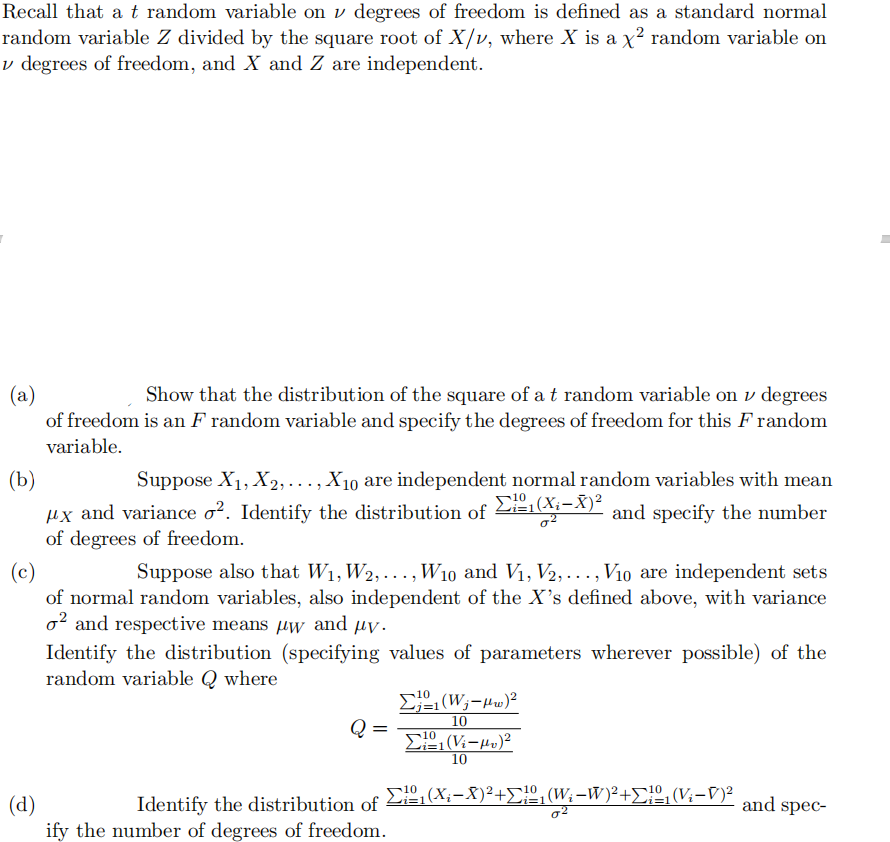 Solved Recall that a t random variable on v degrees of | Chegg.com