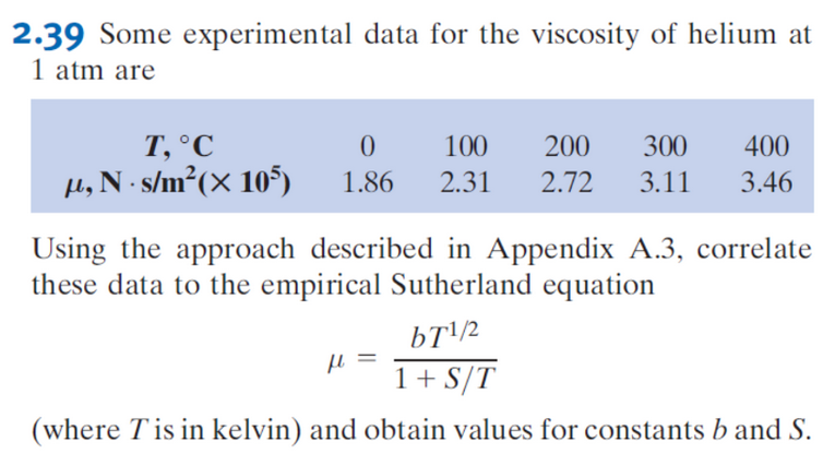 Solved 2.39 Some experimental data for the viscosity of | Chegg.com