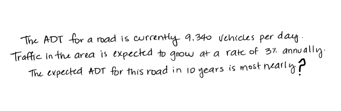 Solved The ADT for a road is currently 9,340 vehicles per | Chegg.com