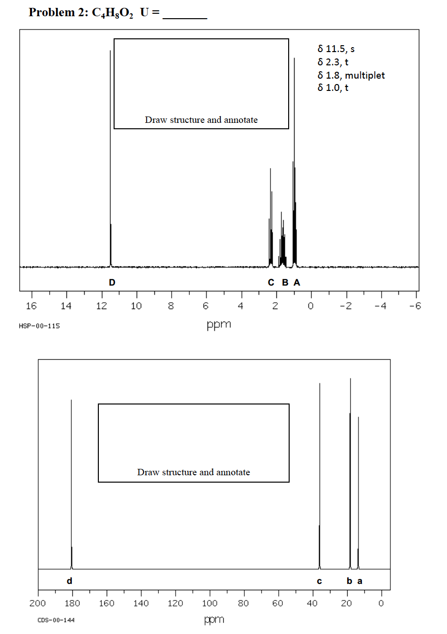 Solved Problem 2: C4H8O2U= Draw structure and annotate | Chegg.com