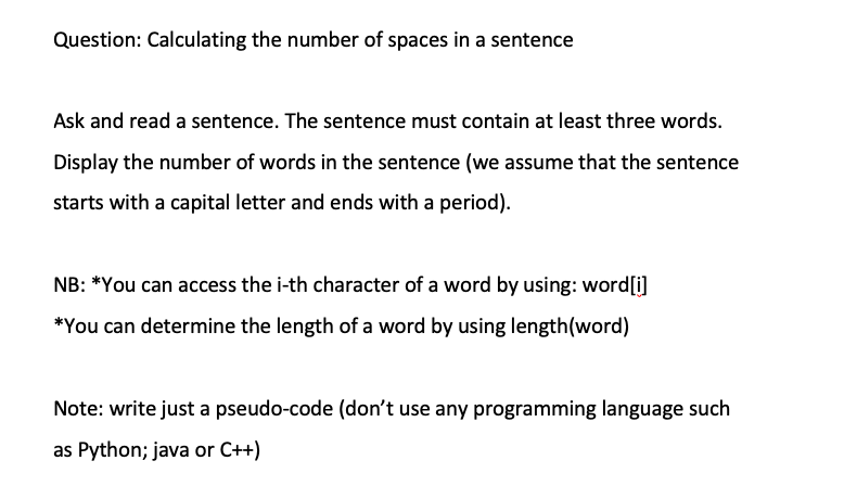 Solved Question Calculating The Number Of Spaces In A 4904