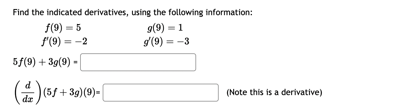 Solved Find the indicated derivatives, using the following | Chegg.com