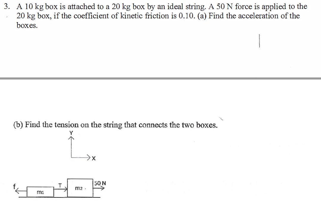 Solved 3. A 10 kg box is attached to a 20 kg box by an ideal | Chegg.com