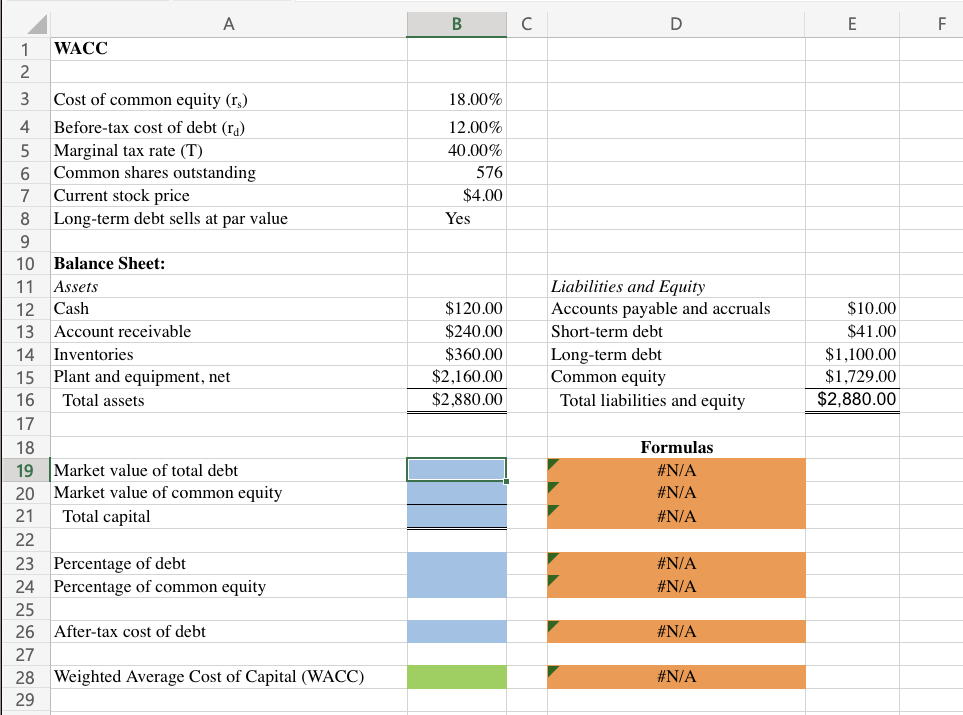 Solved Excel Online Structured Activity: WACC The Paulson | Chegg.com
