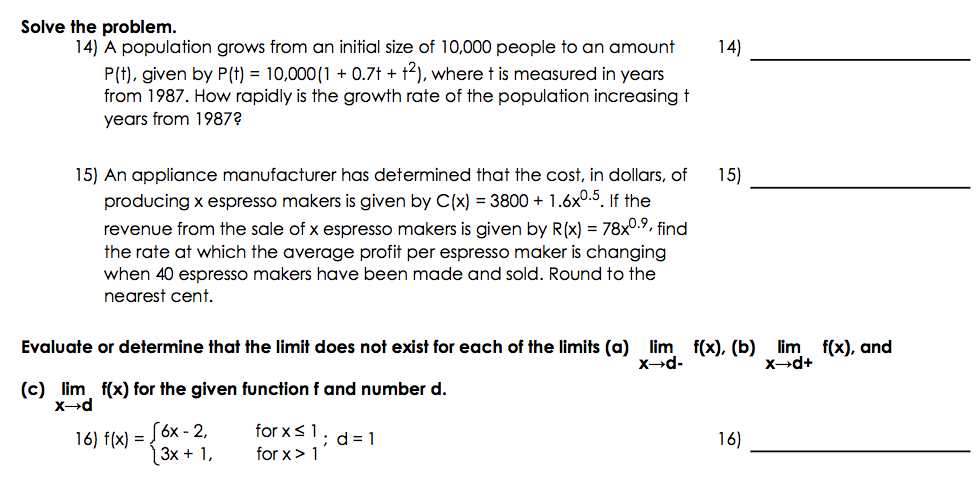 Solved Solve the problem. 14) A population grows from an | Chegg.com
