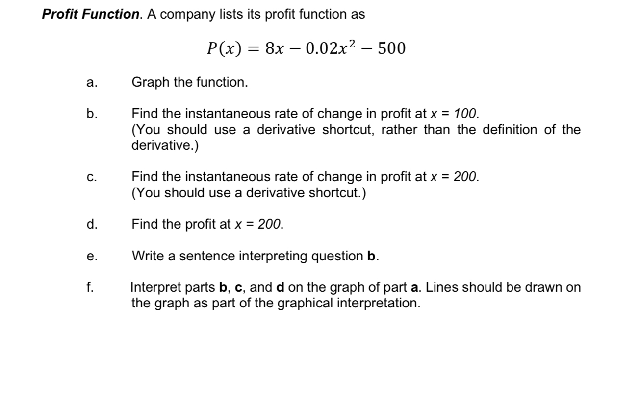Solved Profit Function. A company lists its profit function | Chegg.com