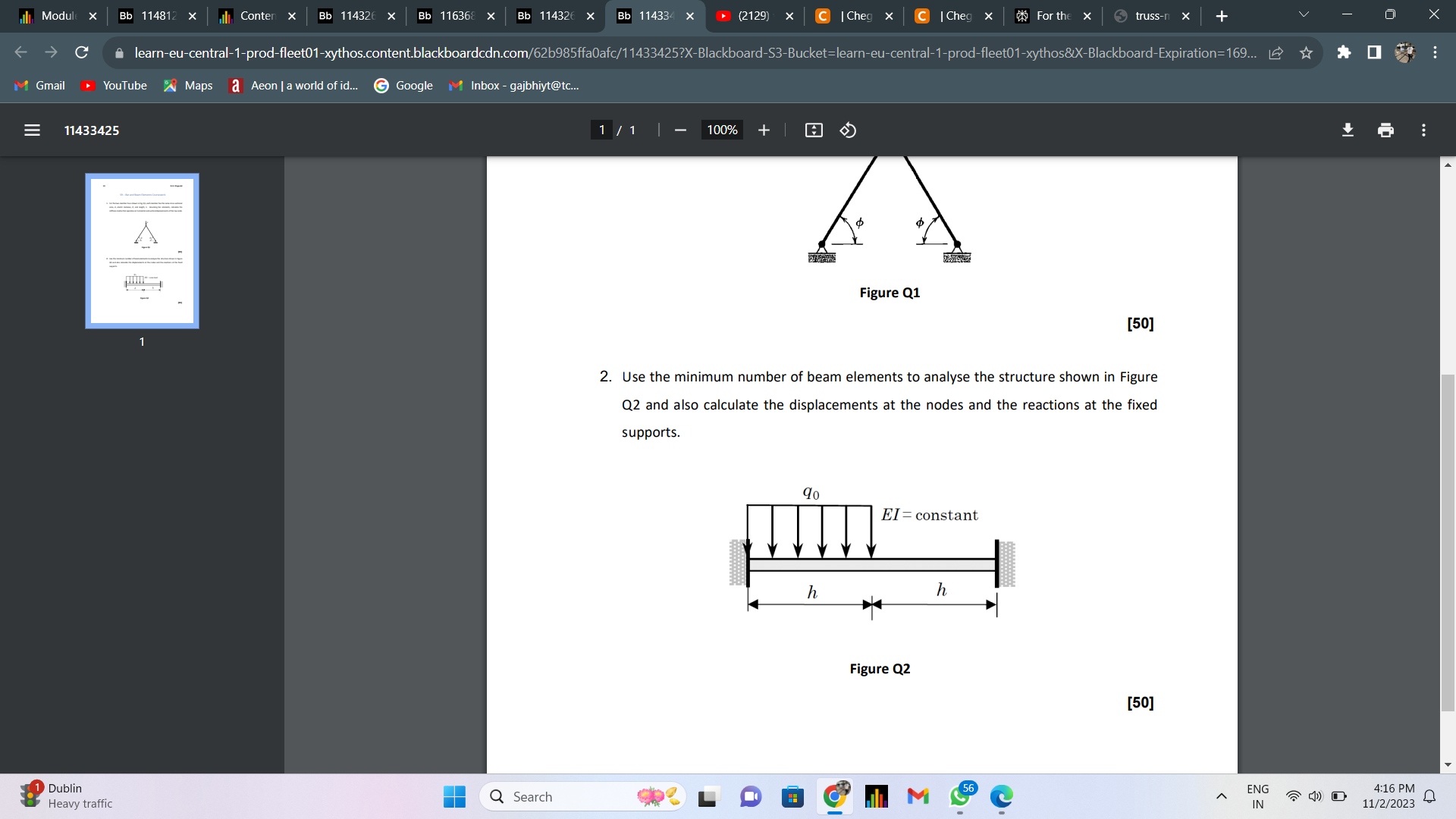 Use the minimum number of beam elements to analyse | Chegg.com
