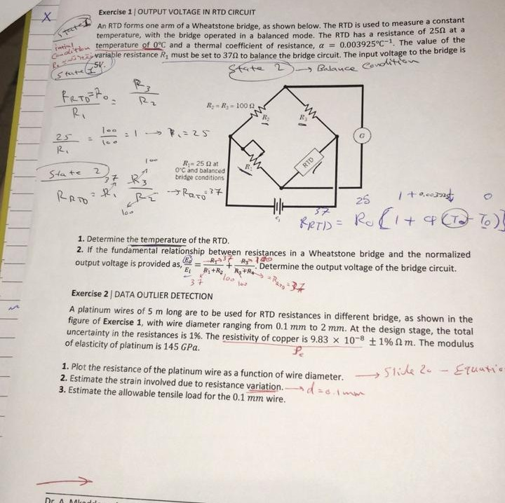 Solved Exercise 1 OUTPUT VOLTAGE IN RTD CIRCUIT An RTD forms | Chegg.com
