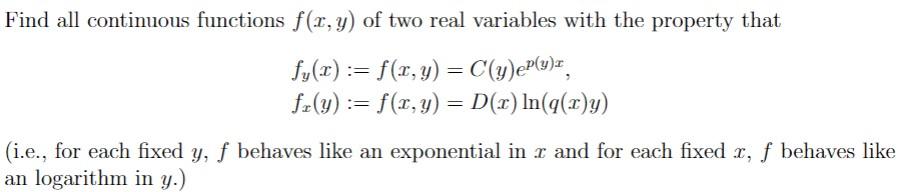 Solved Find all continuous functions f(x,y) of two real | Chegg.com