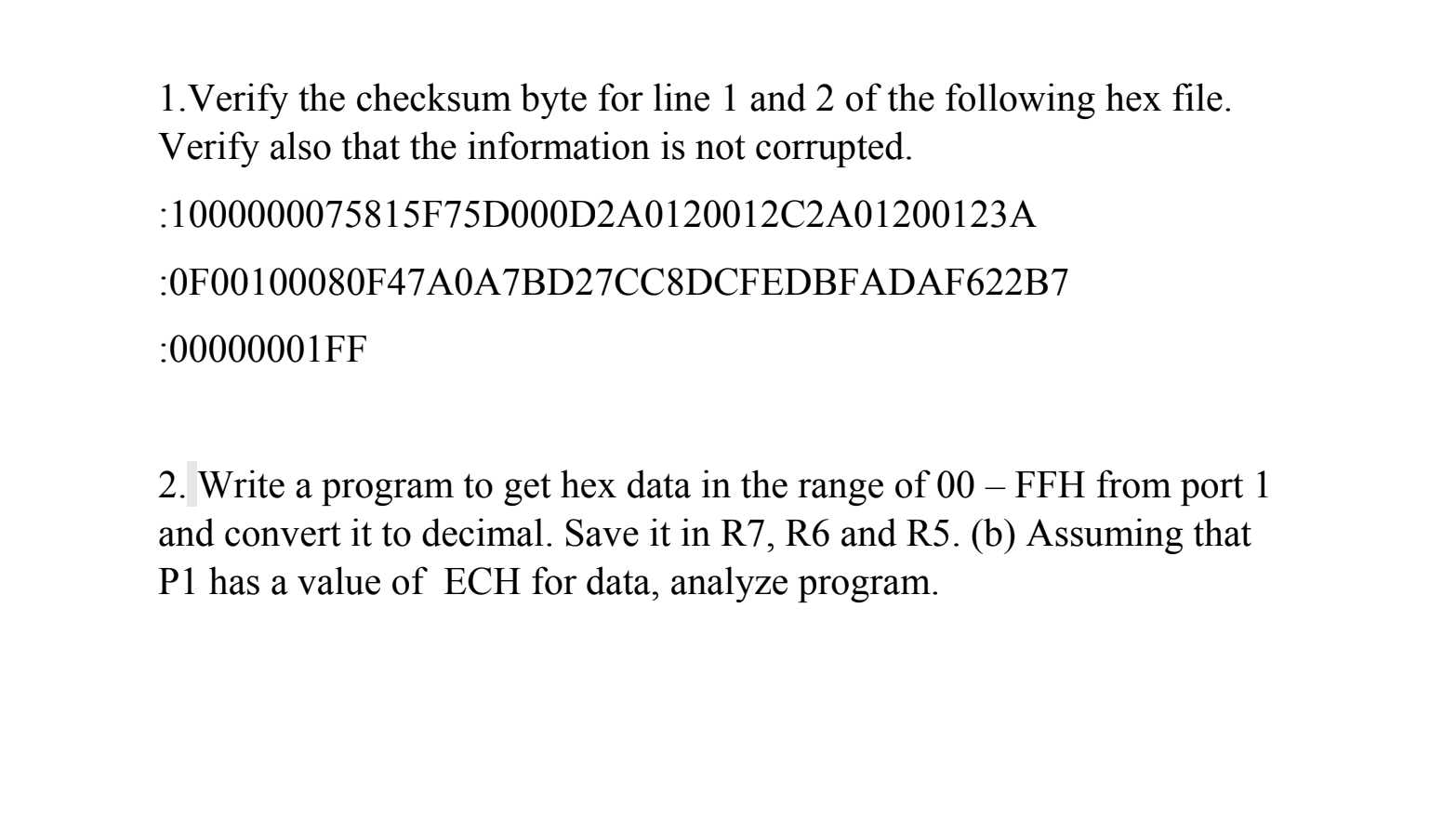 Solved 1. Verify the checksum byte for line 1 and 2 of the | Chegg.com