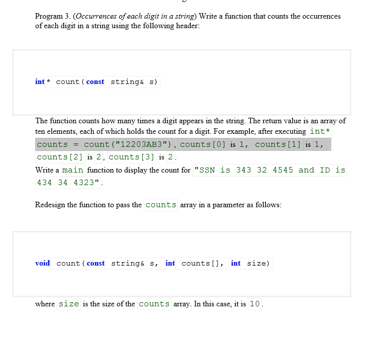 Solved Program 3. (Occurrences of each digit in a string) | Chegg.com
