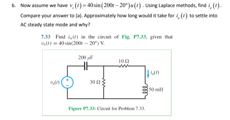 Solved b. Now assume we have v; (t) = 40 sin (200t – | Chegg.com