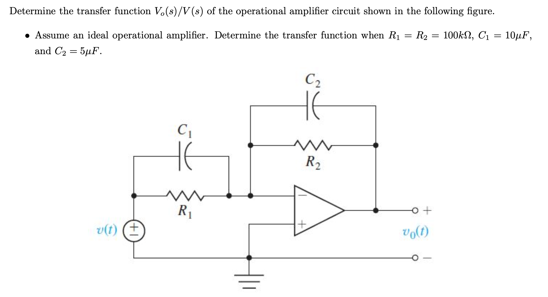 Solved Determine the transfer function Vo(s)/V(s) of the | Chegg.com
