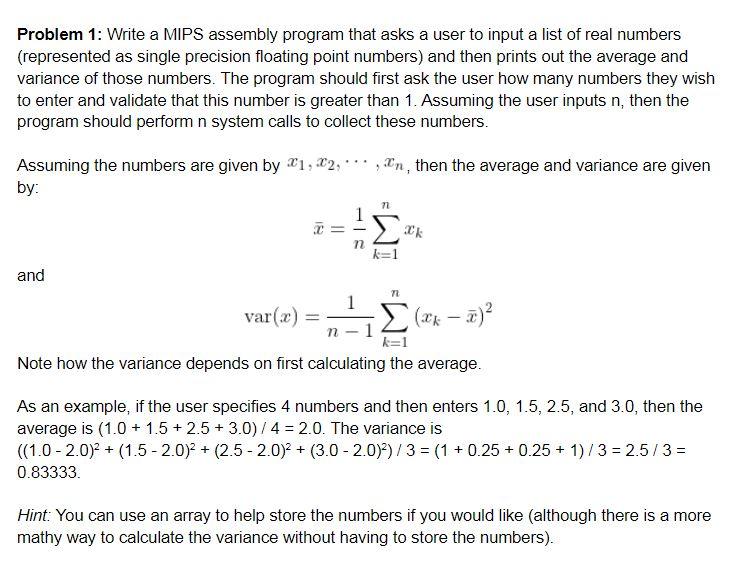 Solved Problem 1: Write a MIPS assembly program that asks a | Chegg.com