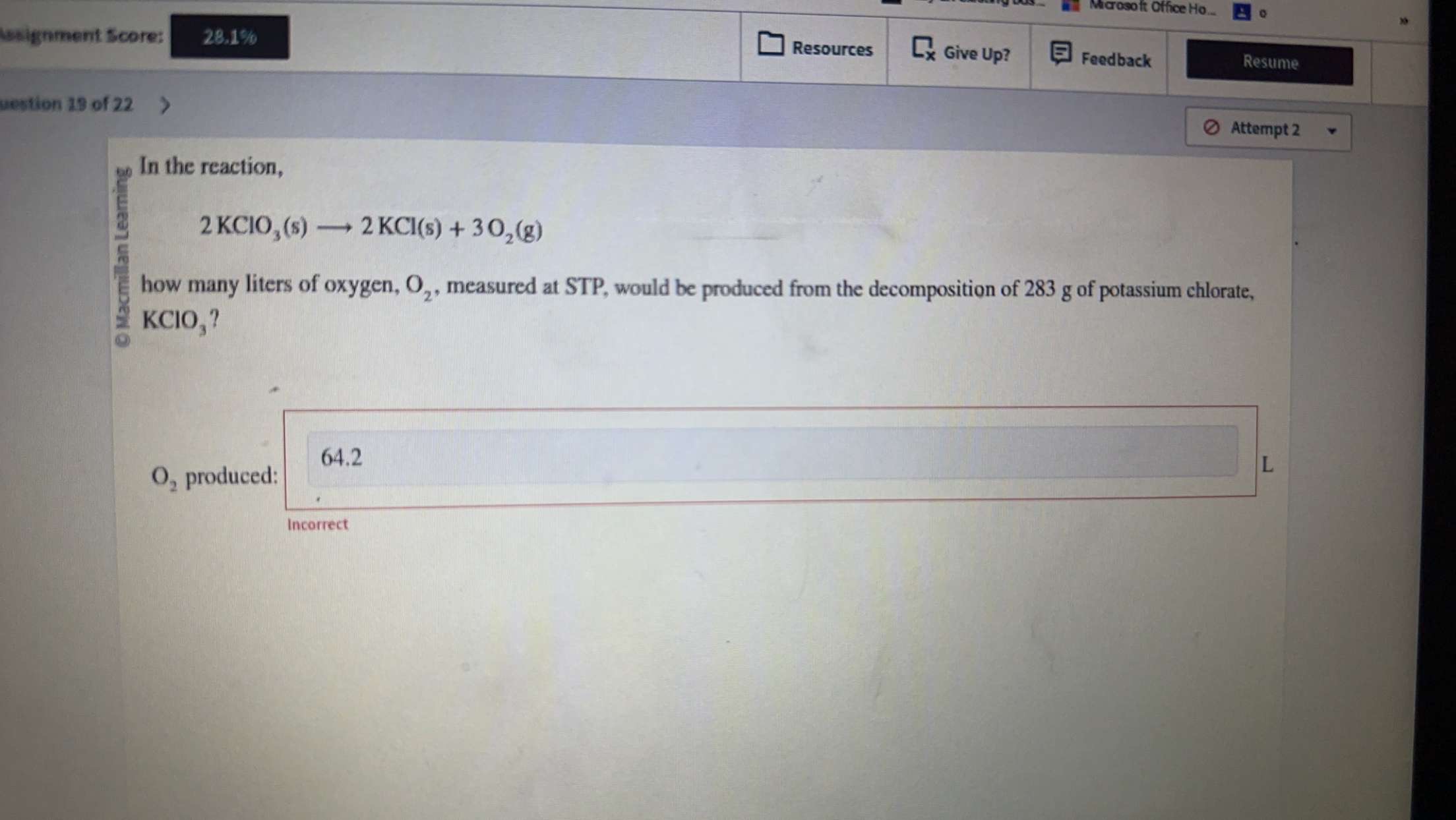 Solved In the reaction, 2KClO3( s) 2KCl(s)+3O2( g) how many | Chegg.com