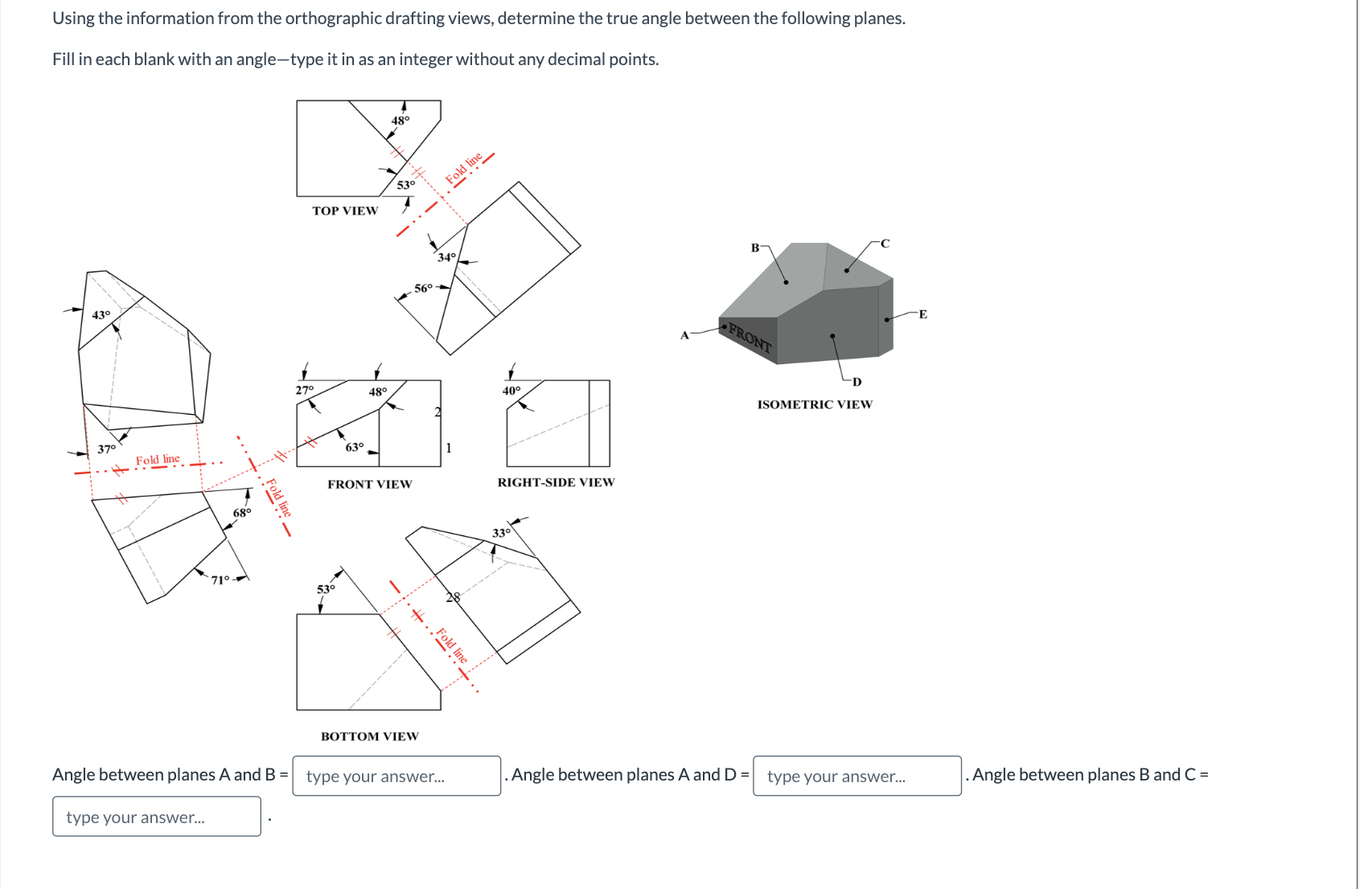 Using the information from the orthographic drafting | Chegg.com