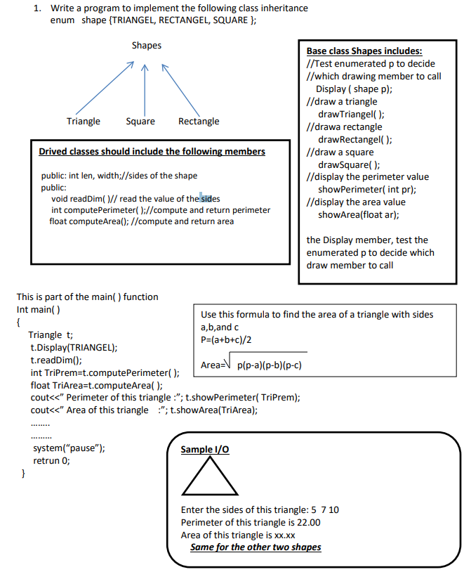 Solved 1. Write a program to implement the following class | Chegg.com